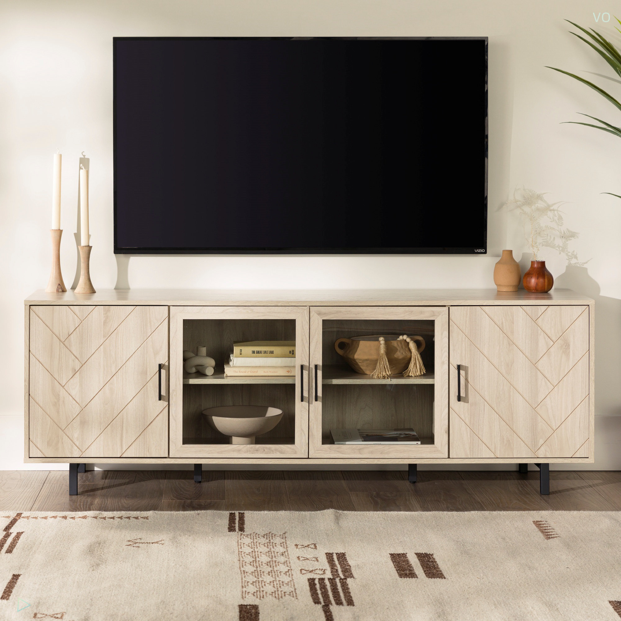 Loon Peak® Modern Scandinavian 4-Door Herringbone 70" TV Stand For Tvs Up To 80" | Wayfair